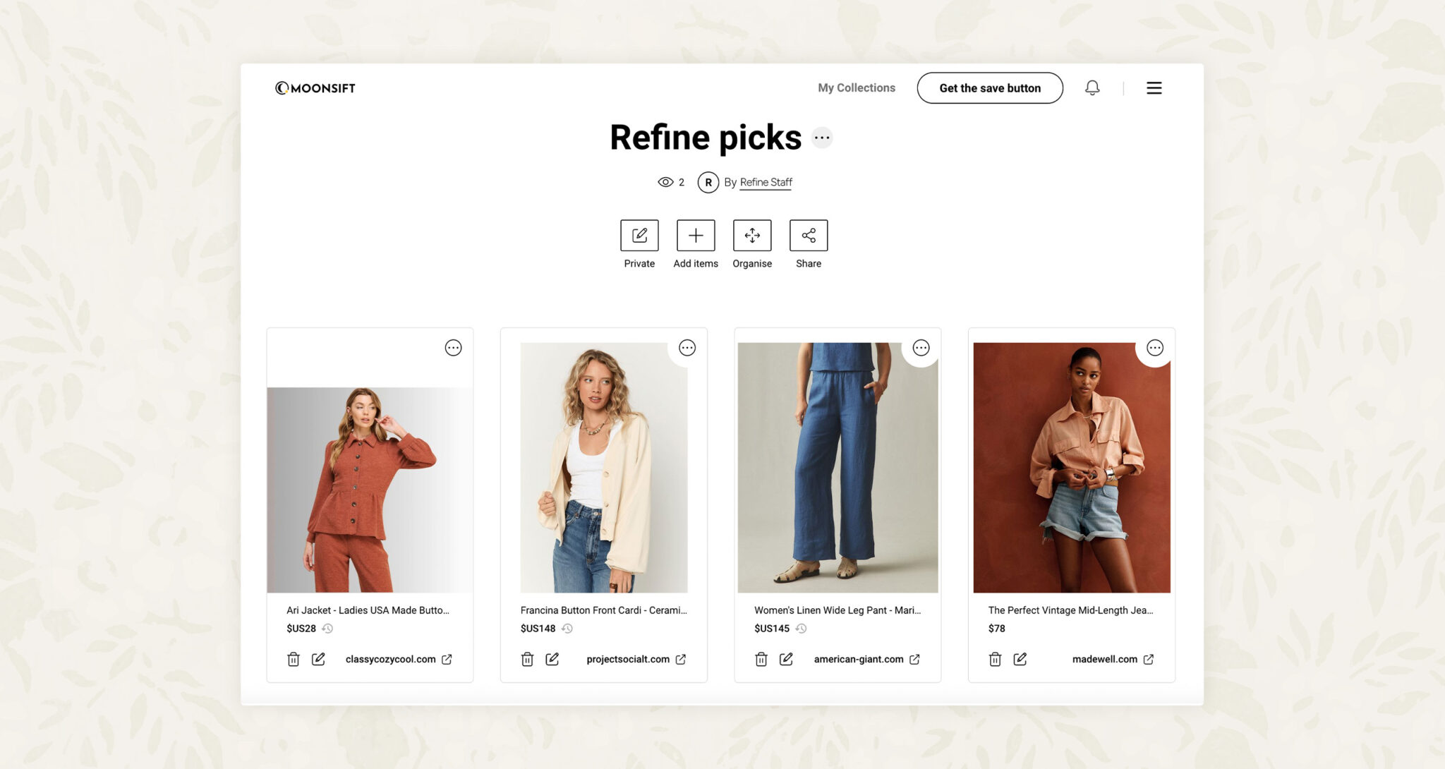 Online shop with Moonsift - Refinelife